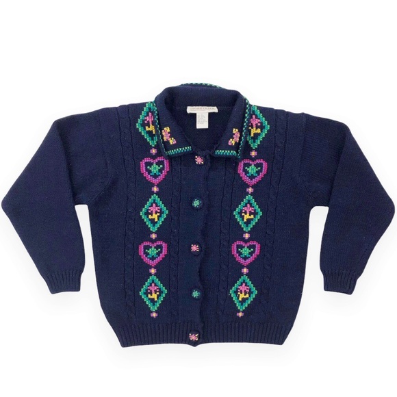 Vintage | Sweaters | Vintage 9s Cottagecore Frog And Floral Embroidered ...